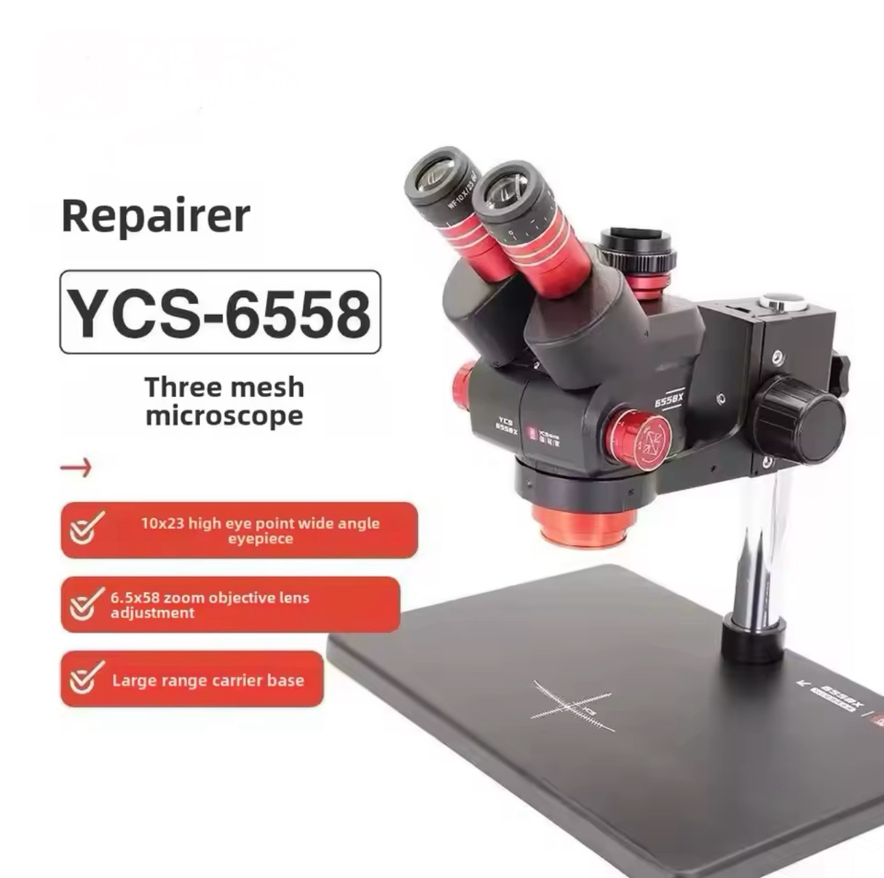 YCS-6558x Ultra HD Trinocular Microscope with Extra Large Base 6.5-58 ...